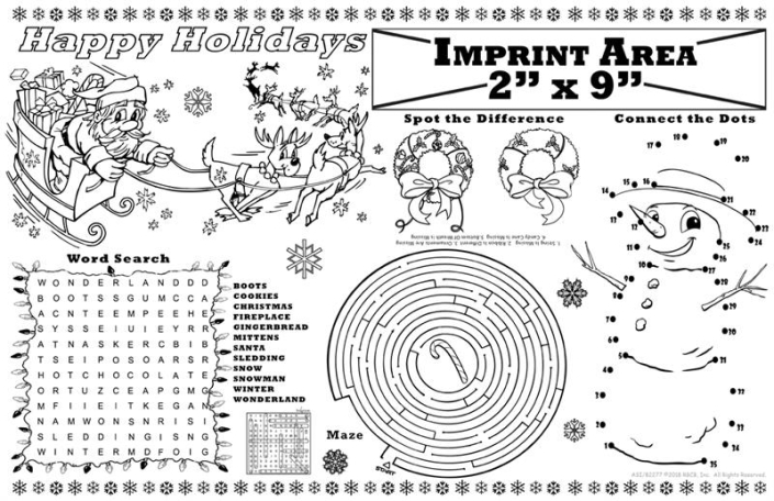 Happy Holidays Coloring Imprintable Colorable Placemat (11" x 17 ...