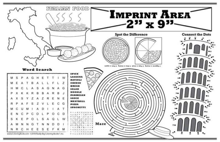 Italian Restaurant Imprintable Colorable Placemat (11" x 17") - Imprint ...